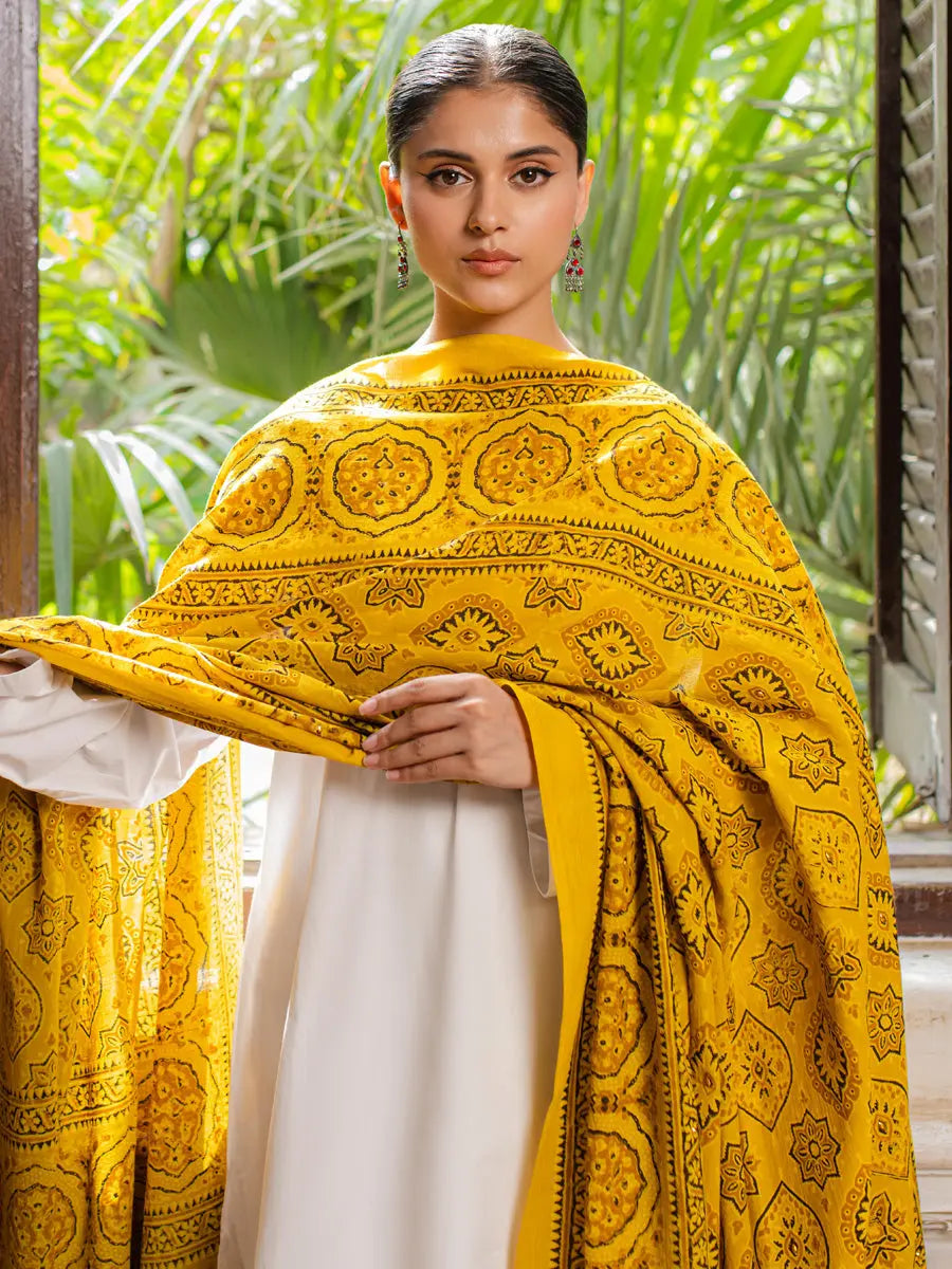 Parvaneh Ajrak Chaadar - Yellow– TASSUR